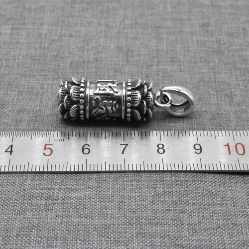 925 Sterling Silver OM Cylinder Locket Pendant Memory Wish Prayer Box ...