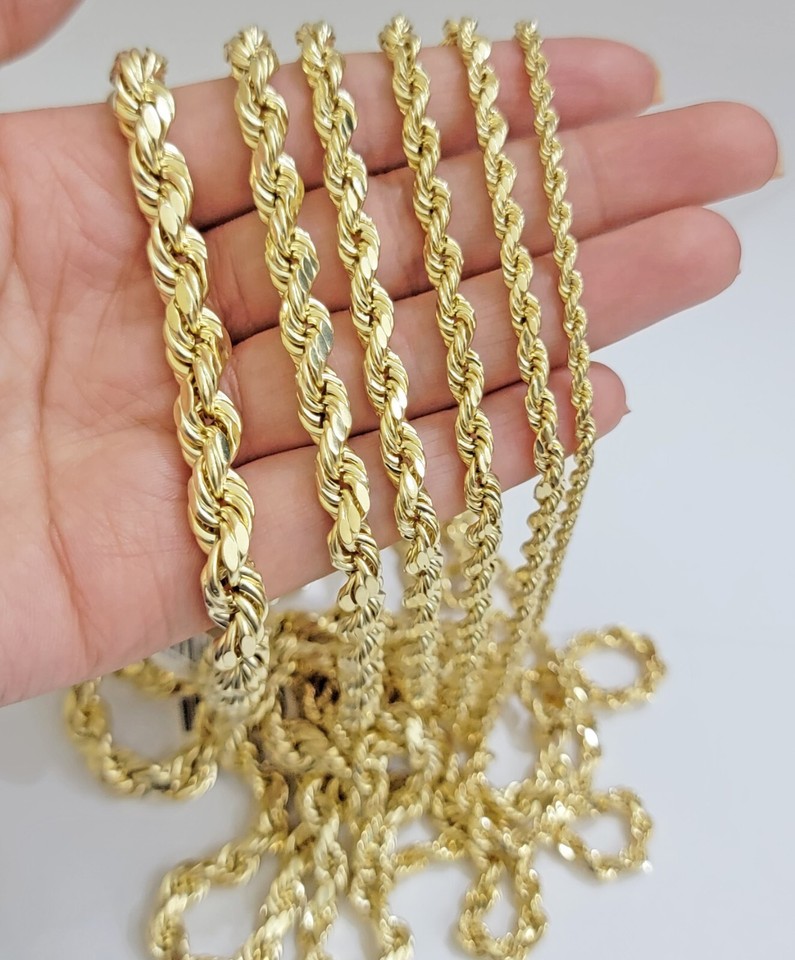 Real 10k Gold Rope Chain Necklace SOLID 18-30 Inch 3mm-10mm Diamond Cut ...