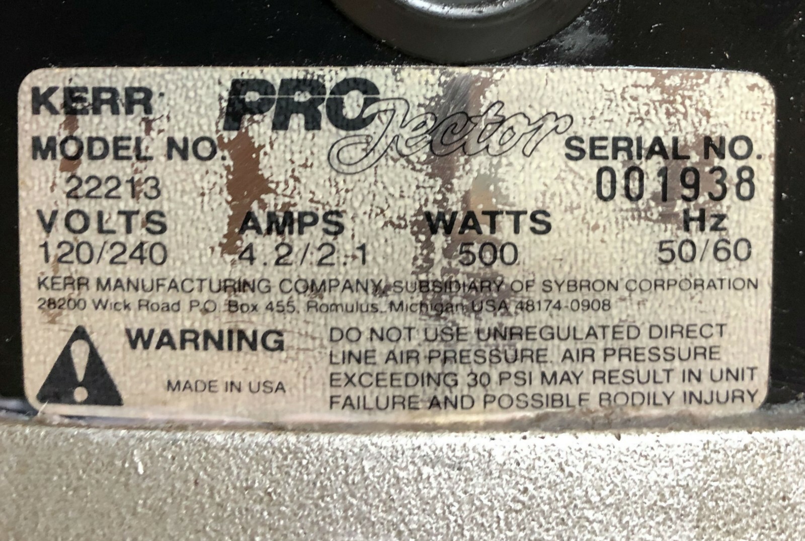 KERR PRESSURE WAX INJECTOR INJECTOMATIC projector JEWELRY CASTING 110 / ...