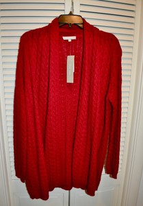 NWT $118 JOAN VASS Women's CABLE Knit Cardigan M Scarlet Rose Red | eBay