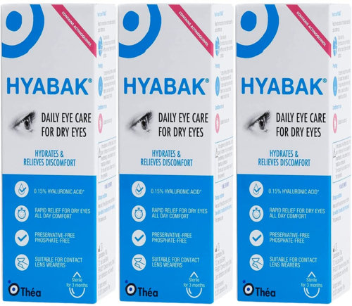 **3X Hyabak Eye Drops for Dry Eyes 10ml PRESERVATIVE FREE** | eBay UK