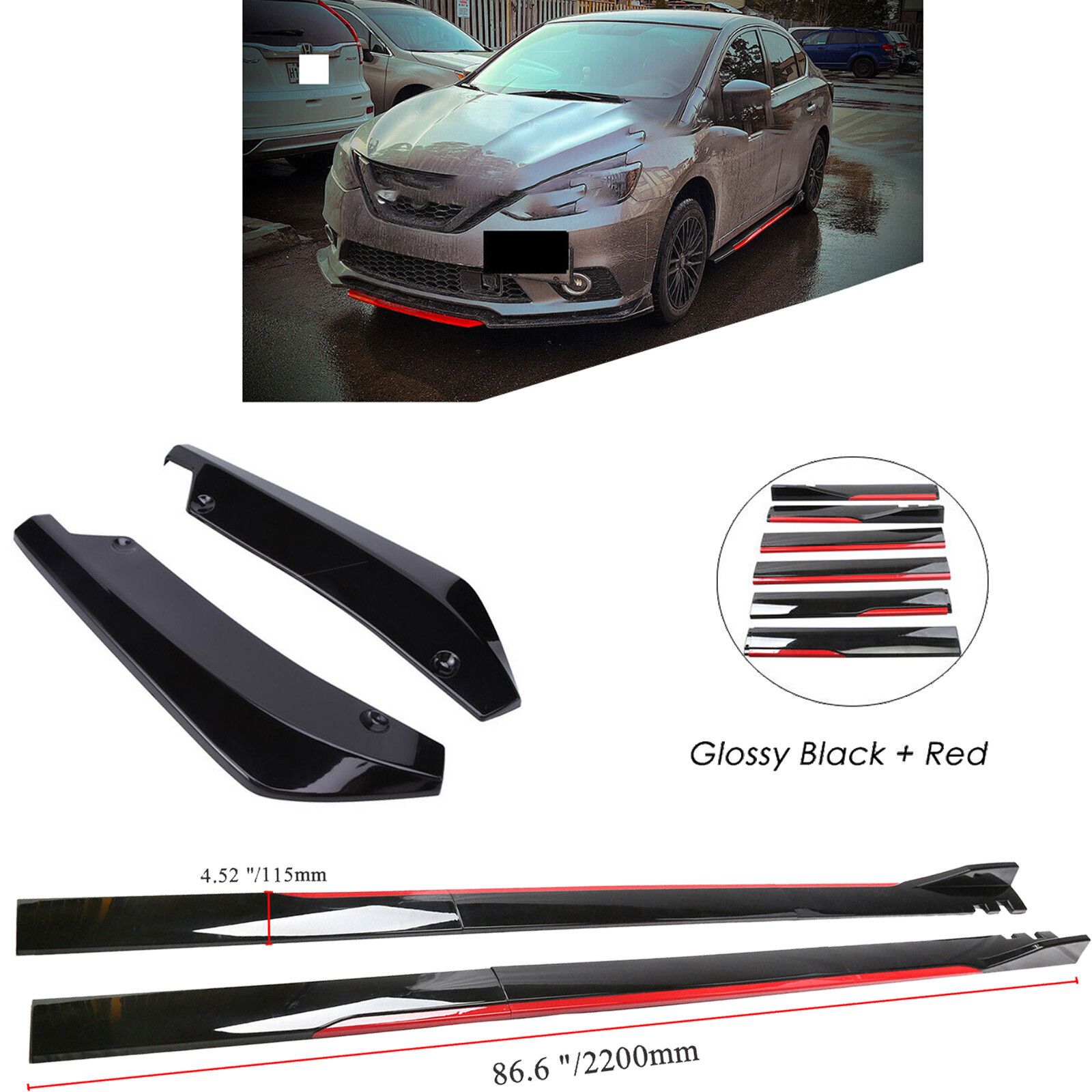 For Infiniti M35 Gloss Black Red Side Skirt Rear Bumper Chin Lip Spats ...