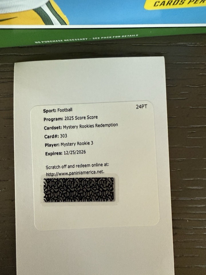 2025 Panini Score Football Mystery Rookie Redemption Mystery Rookie 3 ...