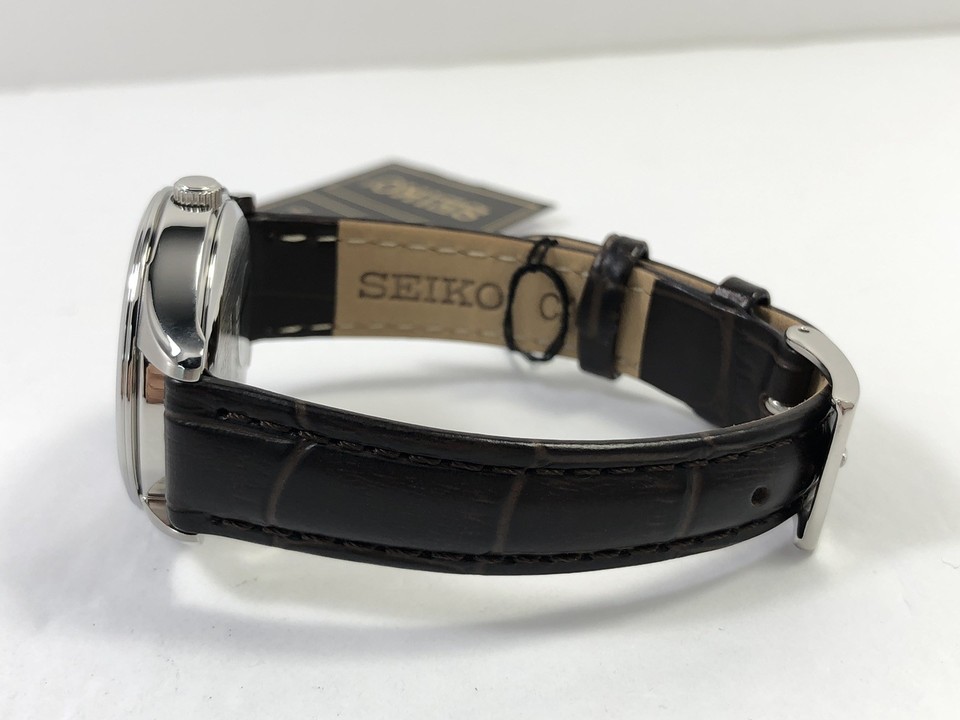 Seiko Essentials Quartz Ivory Dial Brown Leather Strap Ladies Watch ...