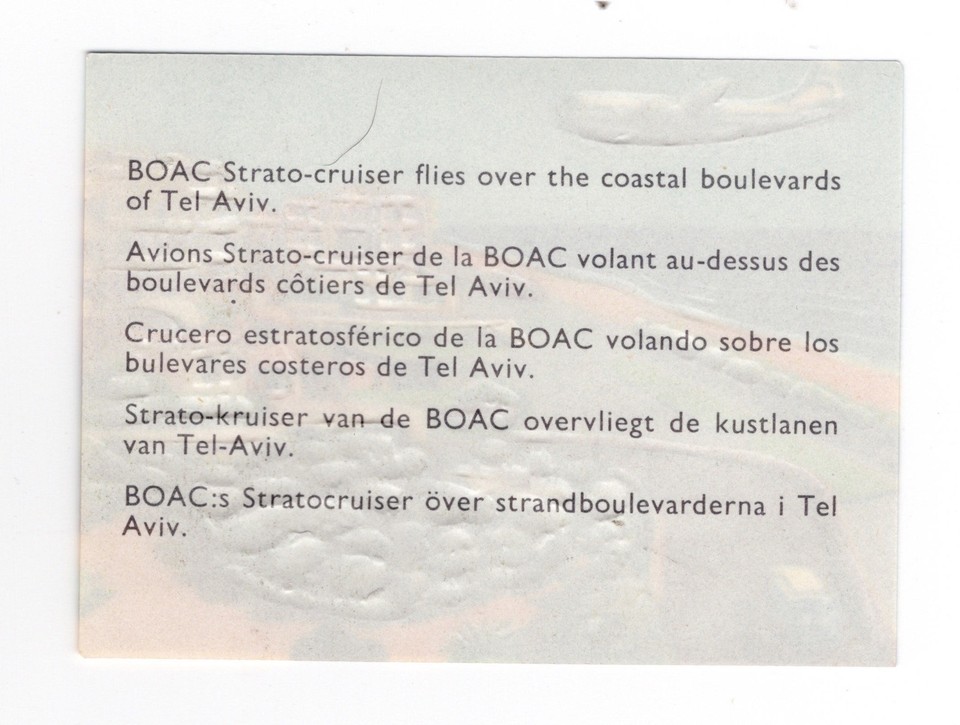 Aviation Card Granose Air Travel 1957. BOAC Strato-cruiser over Tel ...