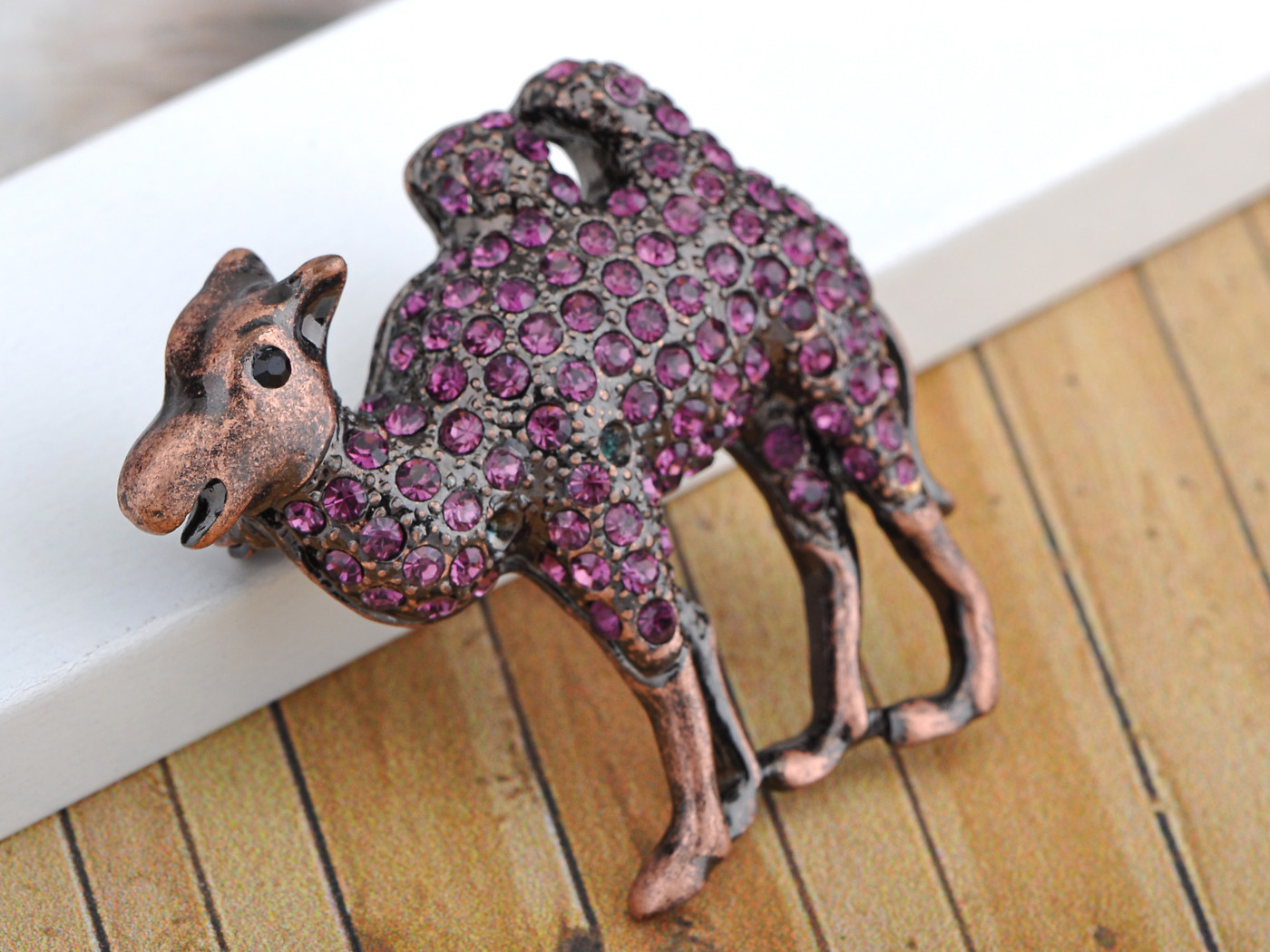 Womens Gunmetal Tone Purple Rhinestones Vintage Desert Camel Hump ...