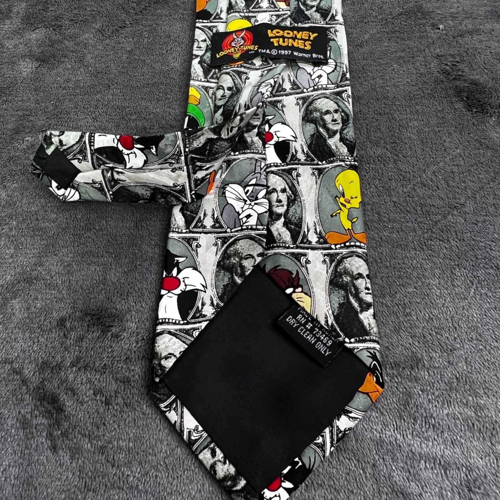 Vintage Looney Tunes George Washington Tie 1997 Taz Sylvester Tweety ...