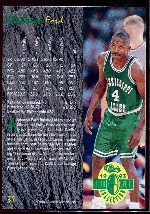 1993 Classic Games Basketball Alphonso Ford #31 Philadelphia 76ers | eBay