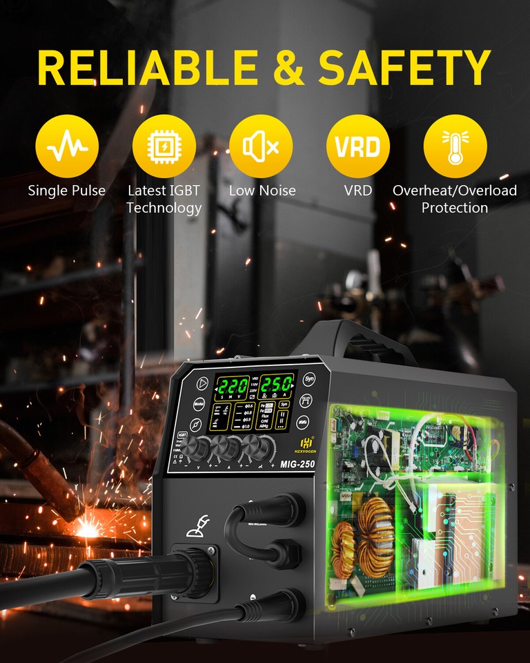 6in1 250A Alu MIG Welder + Flux Cored Wire Lift TIG Stick Dual Voltage ...