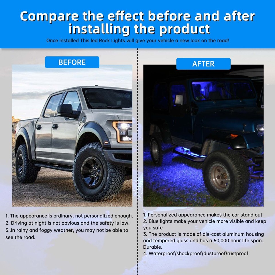 12x Blue LED Rock Lights Kit Underbody Neon Light For GMC Sierra 1500 ...