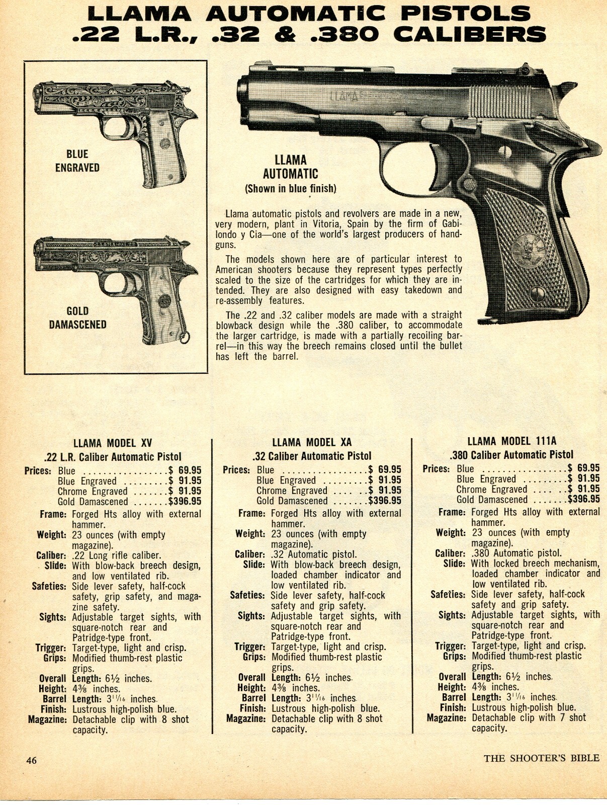 1972 Print Ad of Llama Model XV XA & 111A Automatic Pistol | eBay