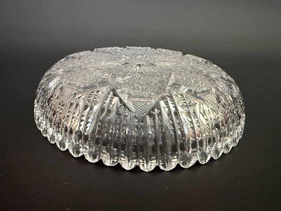 Antique ABP Hand Cut Crystal Bowl 8" Hobstar Fan Pattern, Deep Cut ...