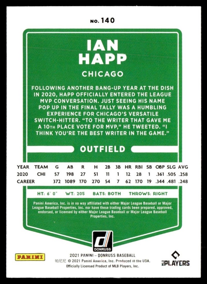 2021 Donruss Ian Happ Chicago Cubs #140 | eBay
