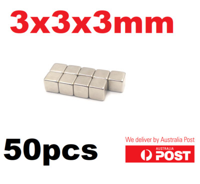 50pcs Block 3mm x 3mm x 3mm Neodymium Magnet Fridge Craft Square ...