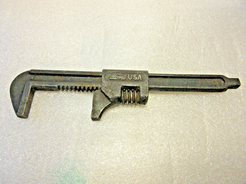 Vntg 9 1/4" Ford Script Adjustable Monkey Wrench w/Drain Plug end - "M ...