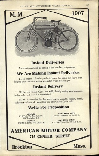 1907 PAPER AD CAR AUTO MM American Motorcycle Brown English Motor Cycle ...