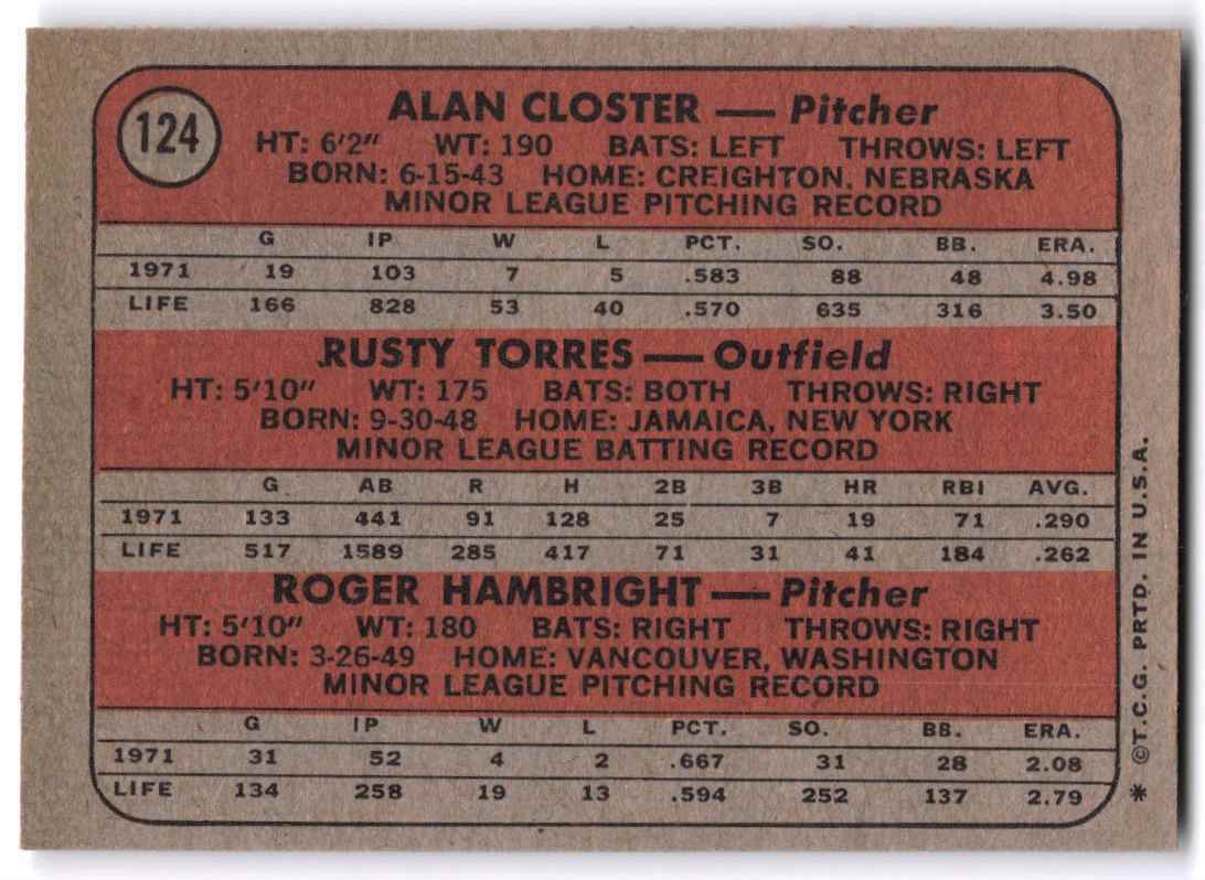 1972 Topps Yankees Rookies - Alan Closter/Rusty Torres/Roger Hambright ...