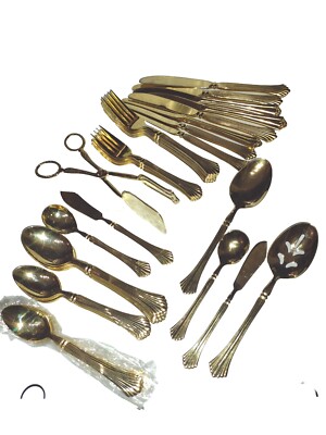 LOT Vintage Gold Silverware 55 Piece Set Most Are NEW Cambridge Rogers ...