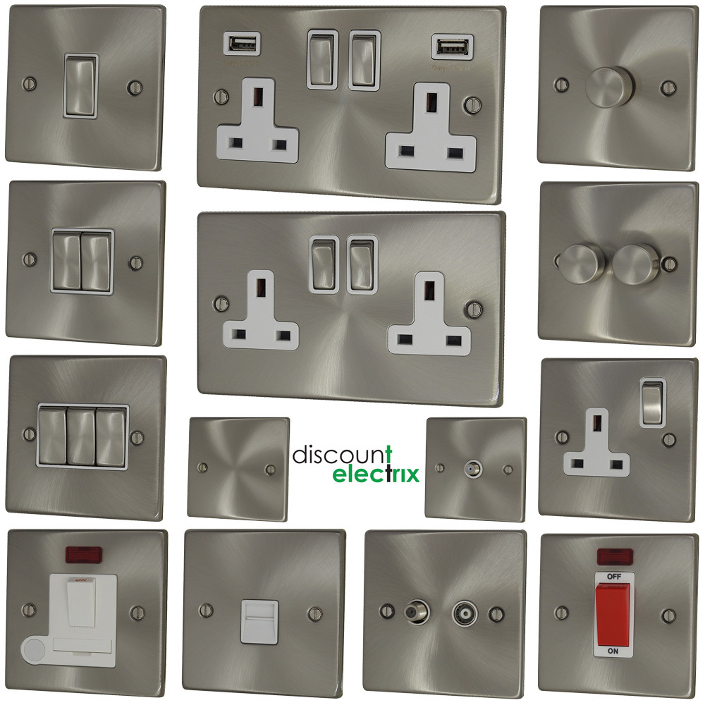 Brushed Satin Chrome Light Switches, USB Plug Sockets, Dimmer & Cooker ...