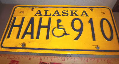 Alaska Handicap Metal License Plate HAH 910, gold style, expired in ...