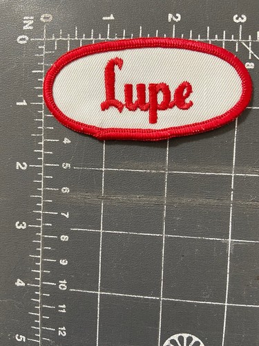 Vintage Lupe Name Tag Patch Badge Script Cursive White Red Oil & Gas ...