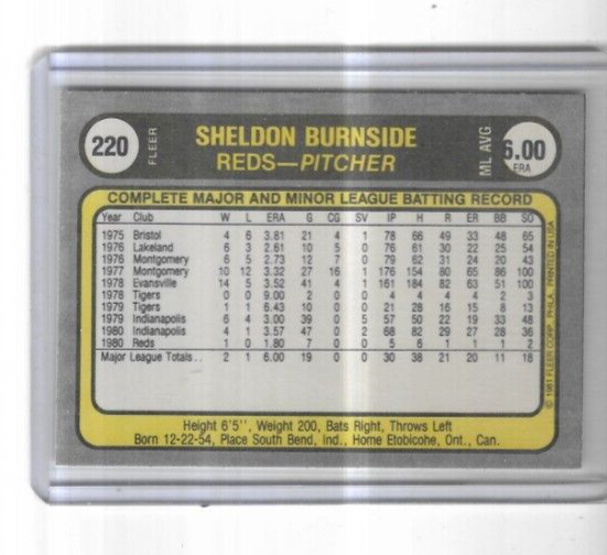 1981 Fleer #220 Sheldon Burnside Cincinnati Reds | eBay
