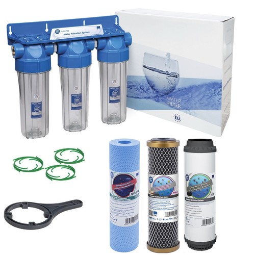 3 Stage Whole House High Flow Water Filter Dechlorinator Chlorine ...