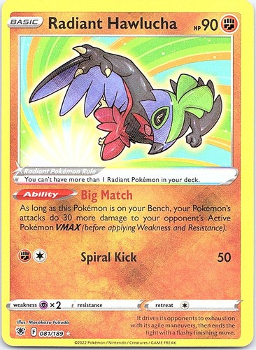 Radiant Hawlucha 81/189 Ultra Rare Astral Radiance Pokemon TCG Near ...