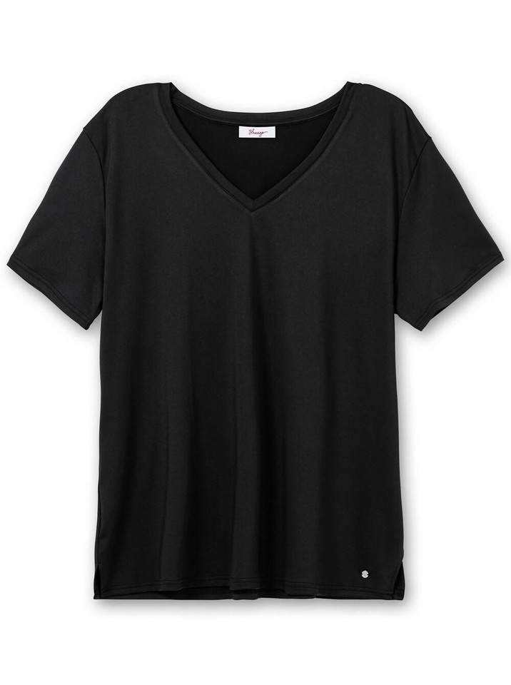 sheego Damen Funktionsshirt Oberteil Kurzarm V-Ausschnitt schwarz Gr ...