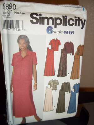 Simplicity #9890 Sewing Pattern Misses Dress Jacket Jumper 26 28 30 32 ...
