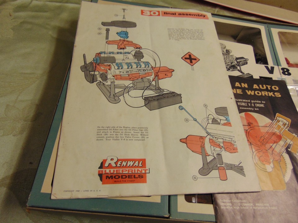 Vintage 1960s Renwal Model The Visible V8 Engine Model Assembly Kit 802 ...