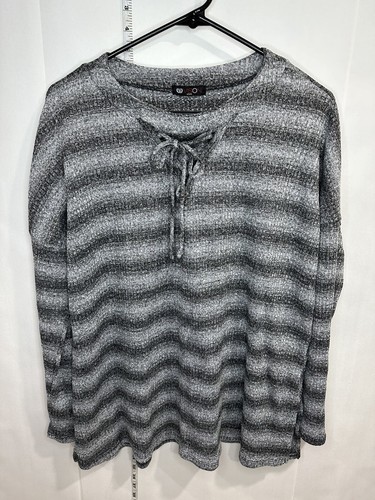 Vision USA Long Sleeve Shirt Women’s - Stripe Heathered Gray - Tie Neck ...