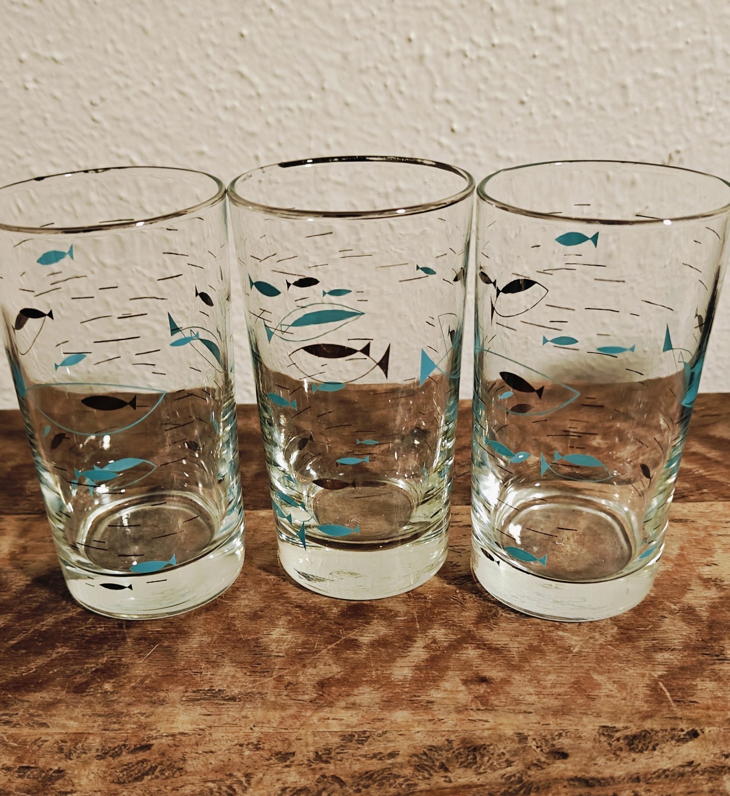 Vintage Libbey Mediterranean Atomic Fish Motif Tumblers Set Of 3 MCM ...