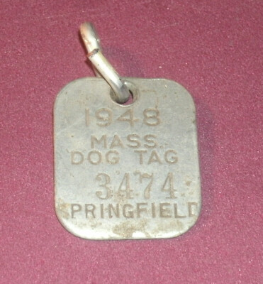 Vintage 1948 Dog Tag License (Springfield Mass.) Pet Tax K9 ID (1.25" x ...