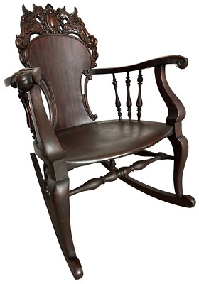 Antique Victorian Hand Carved Wood Rocking Chair Rocker Hardwood ...