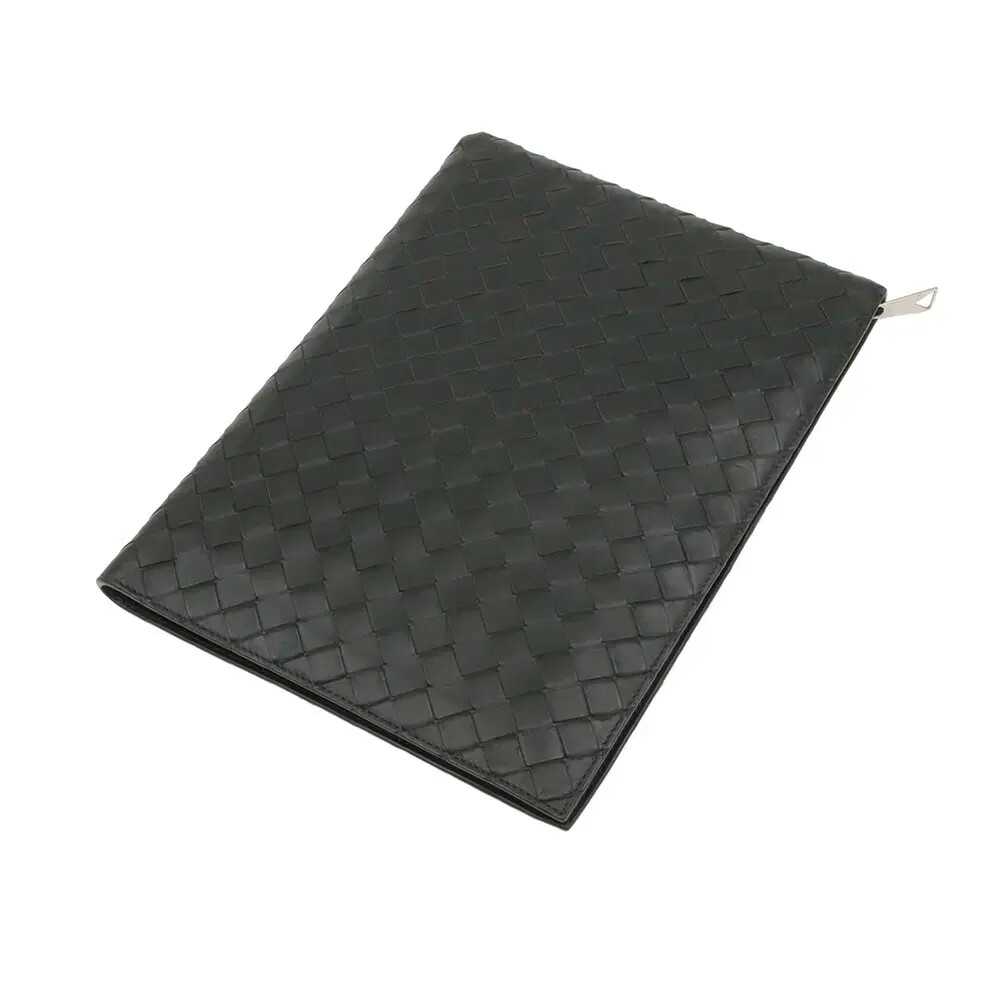 Bottega Veneta Black Intrecciato Half Zip Document Clutch Bottega Veneta Black Intrecciato Half Zip Document Clutch