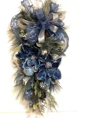 Williamsburg blue magnolia swag, dusty blue Christmas swag | eBay
