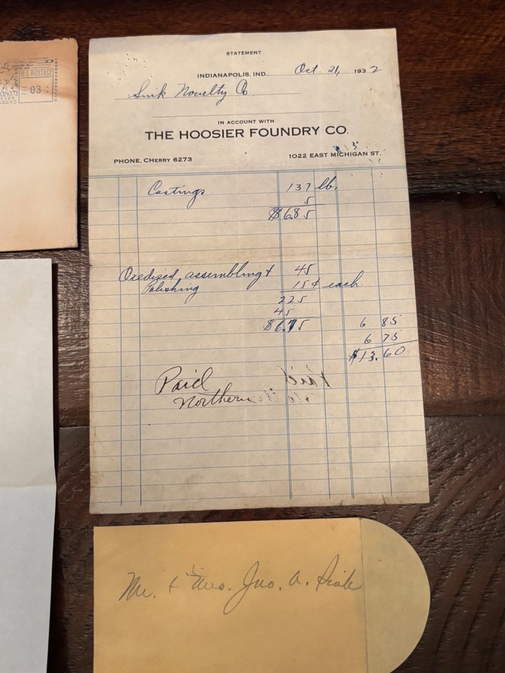 Antique Letter Kingan Hoosier Foundry Pullman Motor Car Sales ...