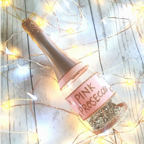 Pink Prosecco Christmas Tree Bauble Decoration. Glitter Rose Gold ...