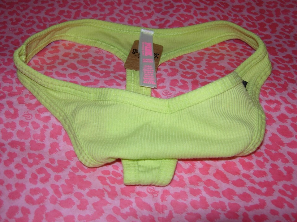 Victoria's Secret PINK Sexy Thong String V-Cut Ribbed Neon Green M NWT ...