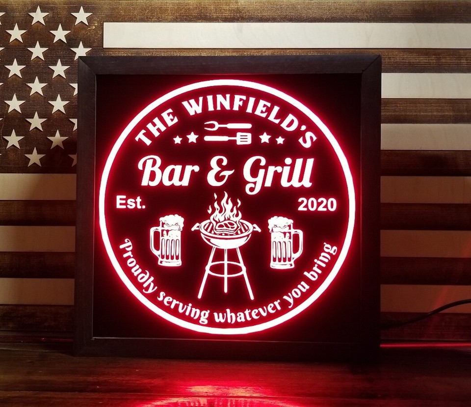 Personalized Beer LED Bar & Grill Sign – Custom BBQ Light for Home Bars ...