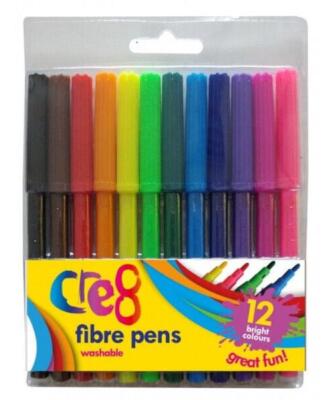 PACK OF 12 MIXED COLOUR NON TOXIC WASHABLE COLOURING FIBRE PENS KIDS ...
