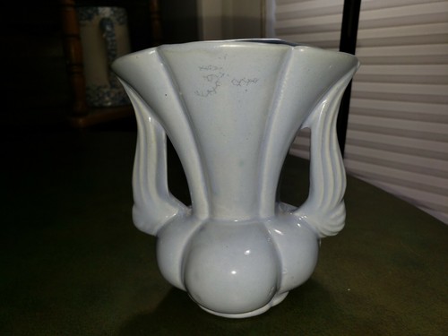 Vintage 40's Delph Blue Fan Winged Handles 6" Tall Vase USA POTTERY | eBay