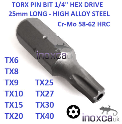 TORX PIN ANTI-TAMPER BIT TX6 TX8 TX9 TX10 TX15 TX20 TX25 TX27 TX30 TX40 ...