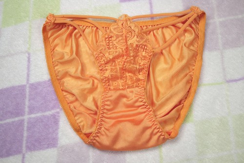 VINTAGE JAPANESE NYLON SHINY SLIPPERY PRETTY CUTE ORANGE STRING PANTY ...
