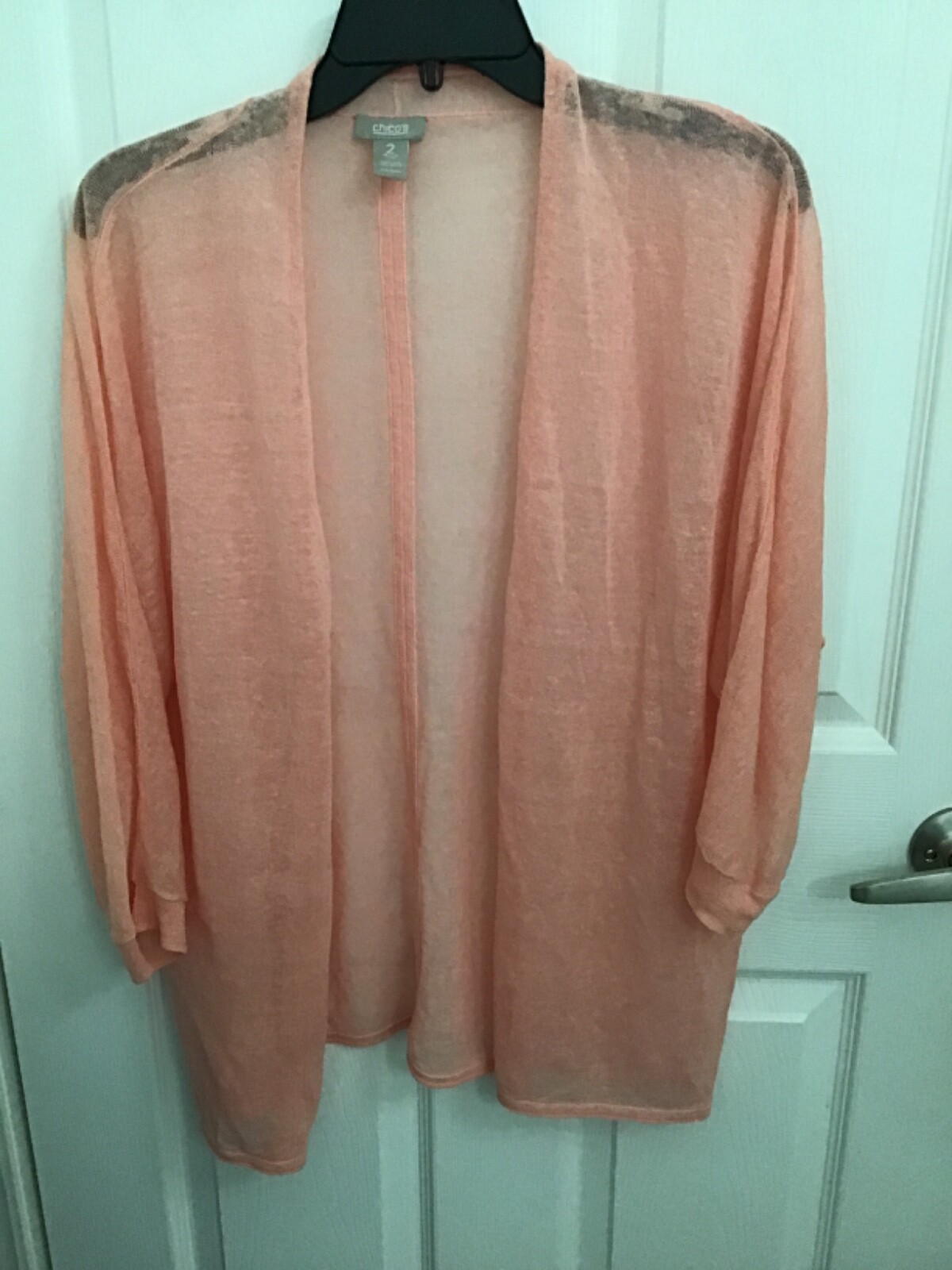 Chico's Women's Orange 3/4 Sleeve Open Front Light Jacket Size 2 L/12 ...