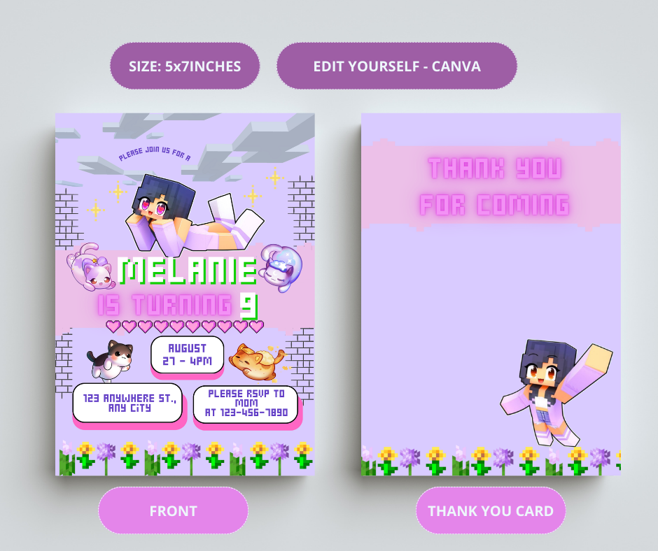 EDITABLE Aphmau Birthday invitation, Aphmau Birthday party supplies ...