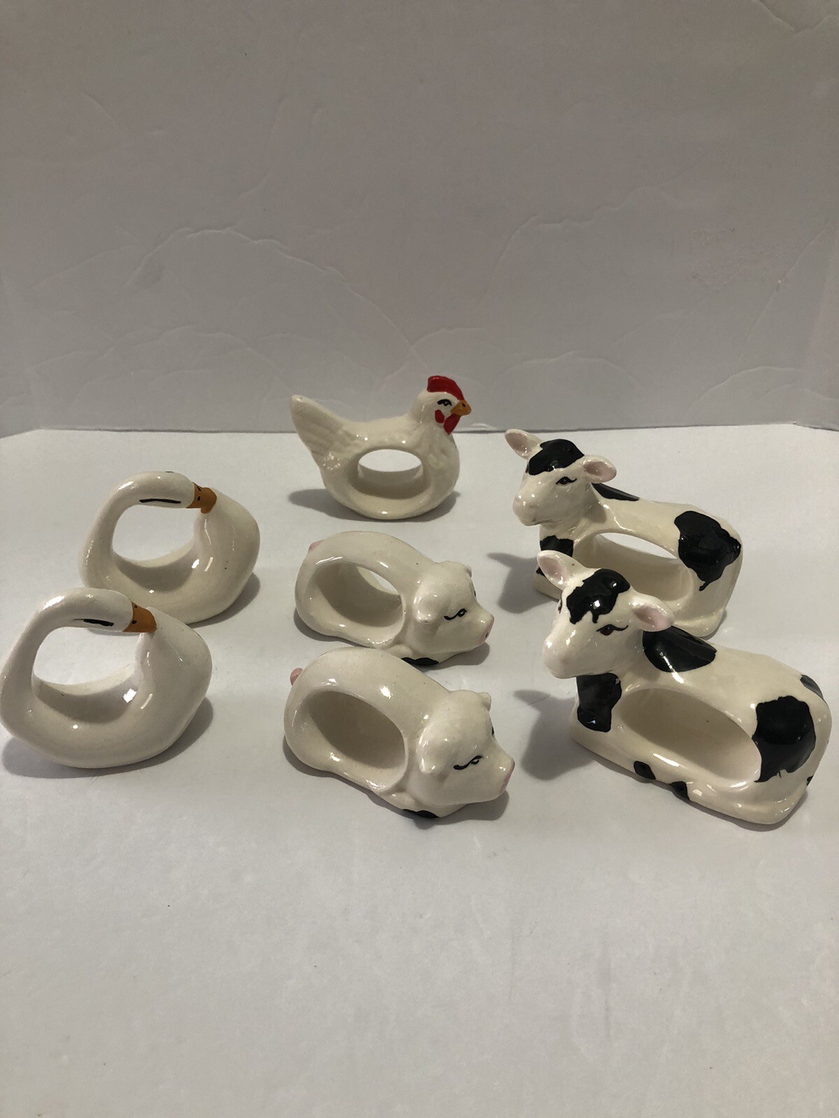 Set Of 7 Ceramic Farm Animals Country Napkin Rings Holders | eBay