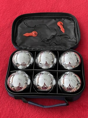 6 French Balls Stainless Metal Steel Boules Set Carry Case Garden Game ...