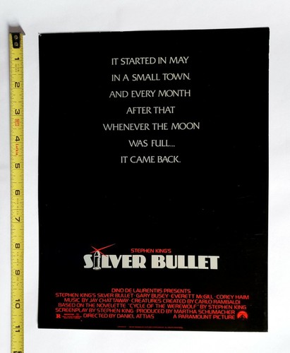 VINTAGE 1985 SILVER BULLET MOVIE PREMIERE PROGRAM STEPHEN KING HORROR ...